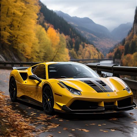 Premium AI Image Ferarri Yellow Gloss Speed Stop4k Highquality