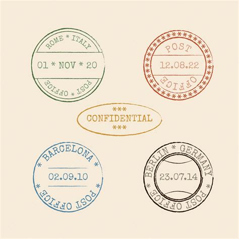 평면 디자인 메일 스탬프 세트 무료 벡터