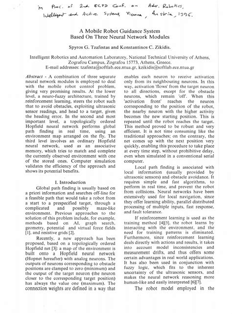 PDF A Mobile Robot Guidance System Based On Three Neural Network Modules