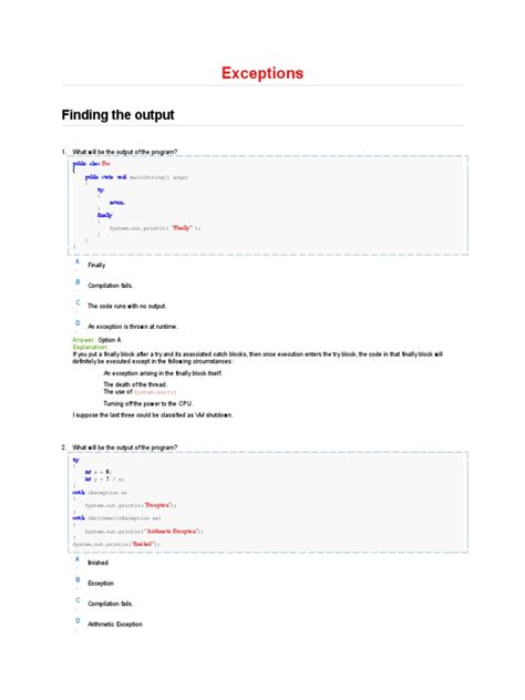 Exceptions Finding The Output Pdf Class Computer Programming