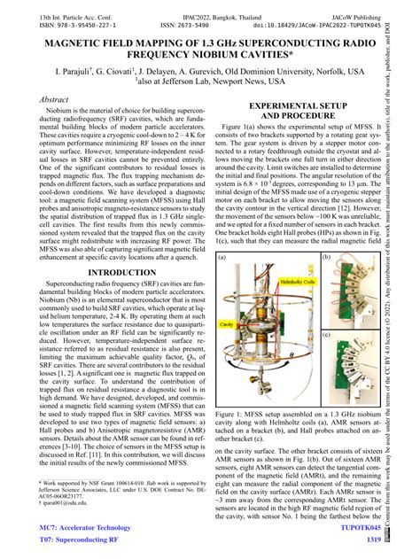 Pdf Magnetic Field Mapping Of 1 3 Ghz Superconducting Radio Frequency Niobium Cavities