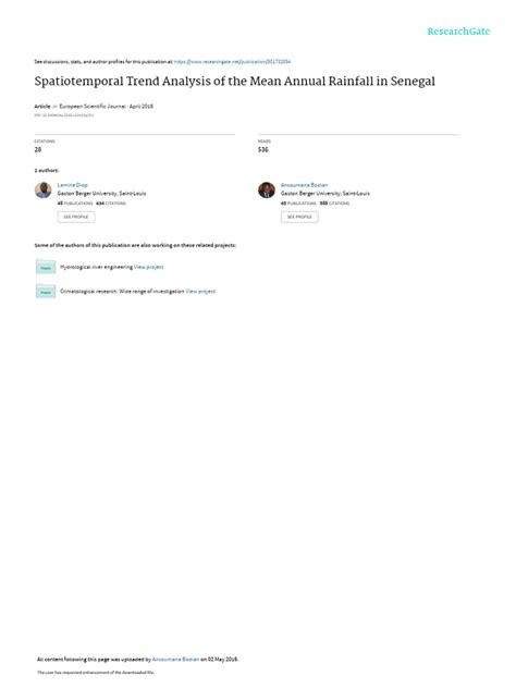 Spatiotemporal Trend Analysisofthe Mean Annualin Senegal Pdf Rain Earth Sciences