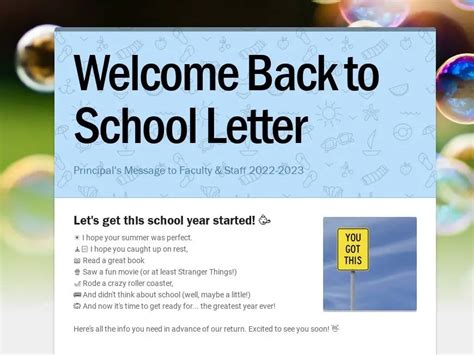 Welcome Back To School Letter Template