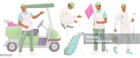 아프리카 계 미국인 남성 캐디 골프 클럽 직원 골프 카트 깃발을 든 캐디 맨 골프 공 클럽 골프 가방 55 59세에 대한 스톡 벡터 아트 및 기타 이미지 Istock