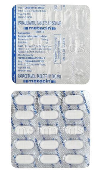 Metacin 500mg Tablet 15s Buy Medicines Online At Best Price From