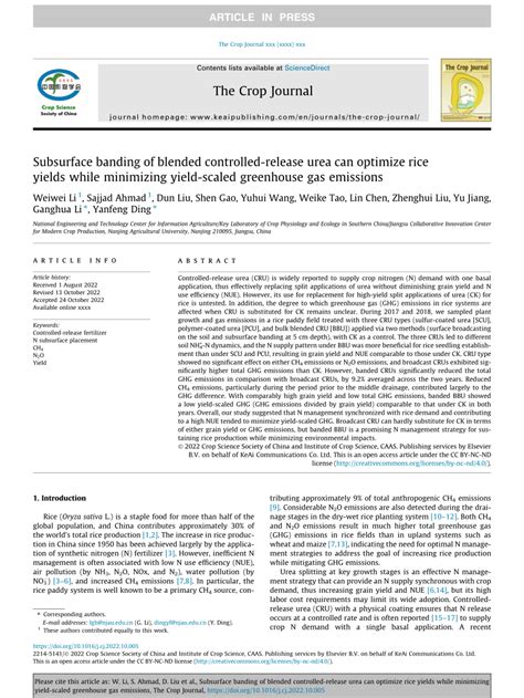 Pdf Subsurface Banding Of Blended Controlled Release Urea Can Optimize Rice Yields While