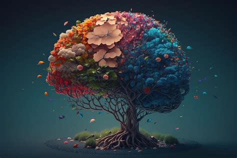 Premium Ai Image Human Brain Tree With Flowers Self Care And Mental