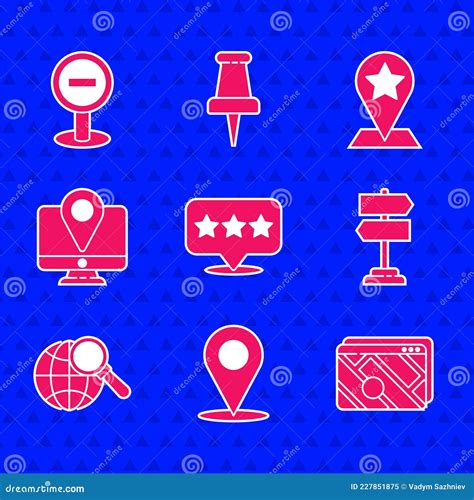 Set Map Pointer With Star Location Infographic Of City Map Navigation Road Traffic Sign