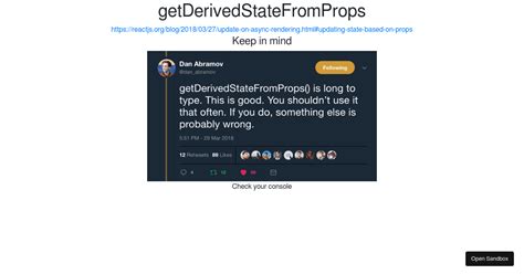 React 163 Getderivedstatefromprops Codesandbox