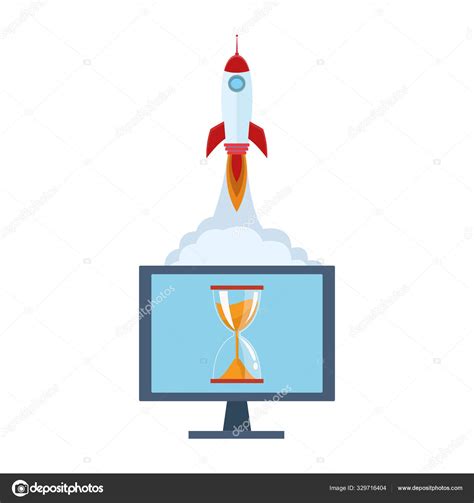 Computer With Rocket And Hourglass Stock Vector Image By ©jemastock