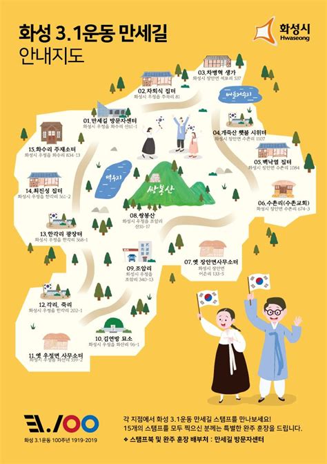 화성 31운동 만세길 안내지도인포그래픽 일러스트 지도 지도 디자인 지도 포스터