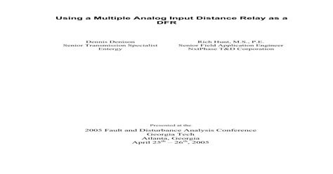Using A Multiple Analog Input Distance Relay As A Dfr · Using A