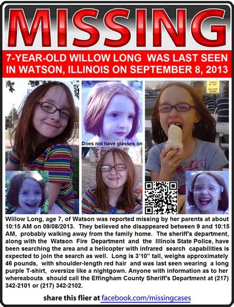 Willow Long Age 7 Willow Long 7 Of Watson Was Reported Missing By Her
