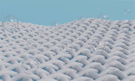 투명한 거품과 세제 분자 및 패브릭 현미경 보기 3d 렌더링의 섬유 프리미엄 사진