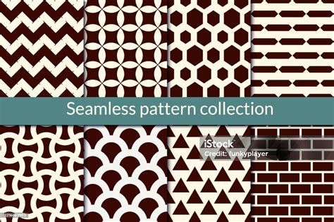 Classic Geometric Seamless Pattern Collection Geo Background Set Zig Zag Lines Hexagons