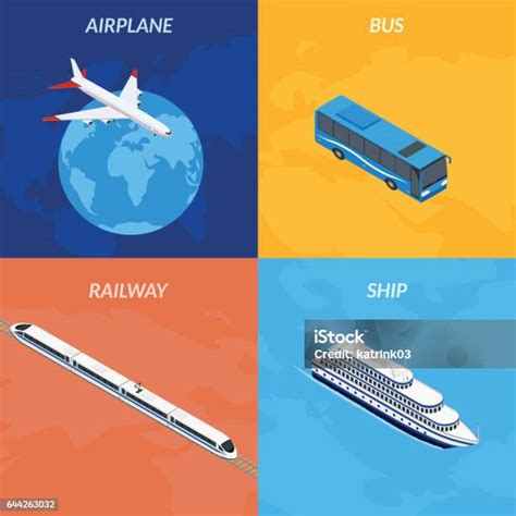 벡터 일러스트입니다 설정 아이콘 여객 운송 기차 버스 비행기 배입니다 아이소메트릭 3d 등측투영법에 대한 스톡 벡터 아트 및 기타 이미지 Istock