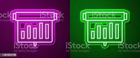 보라색과 녹색 배경에 격리 된 그래프 차트 아이콘빛나는 네온 라인 보드 텍스트 파일 아이콘을 보고합니다 회계 기호 감사 분석 계획 벡터 3차원 형태에 대한 스톡 벡터 아트