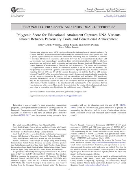 Pdf Polygenic Score For Educational Attainment Captures Dna Variants