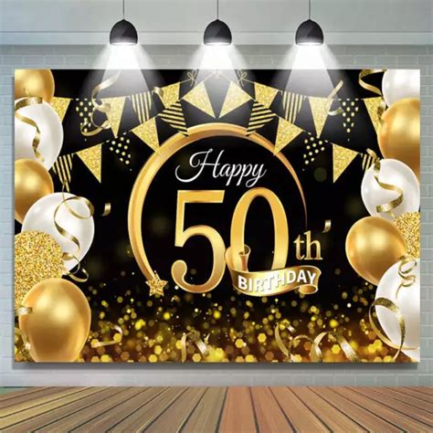 Gold Balloon Ribbon Black 50th Birthday Backdrop 3615 Picclick Au