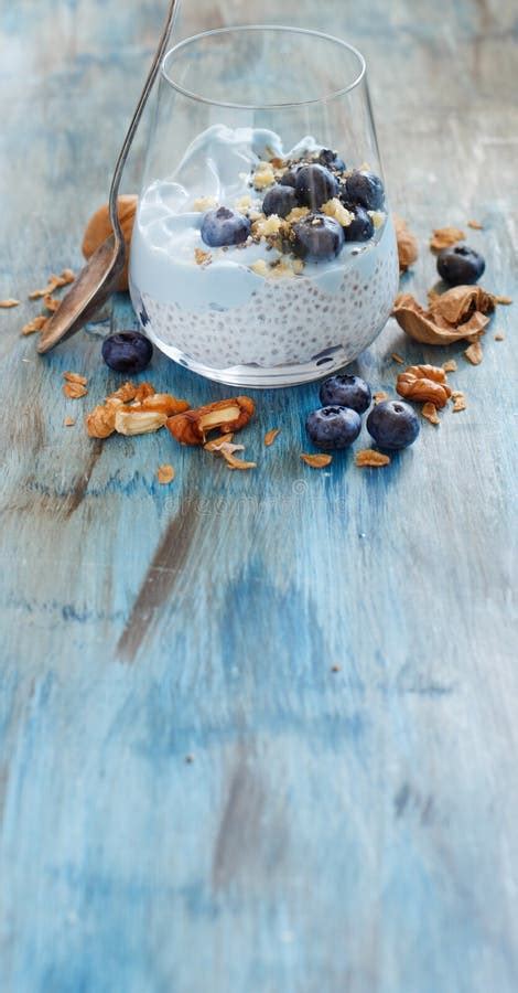 Blueberries And Yogurt Chia Pudding Parfait Stock Image Image Of