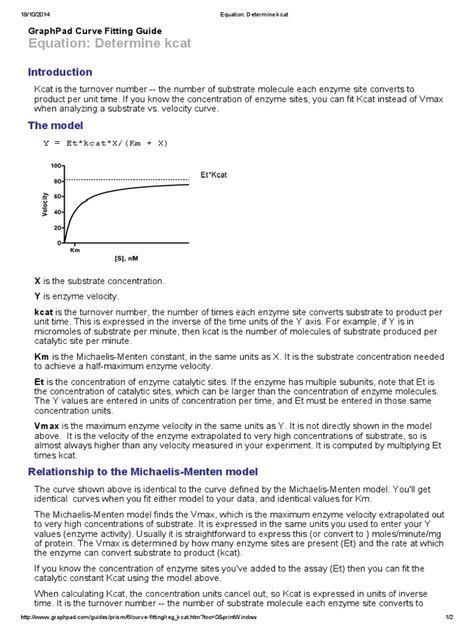 Equation Determine Kcat Prismhelp Pdf Enzyme Kinetics Chemical