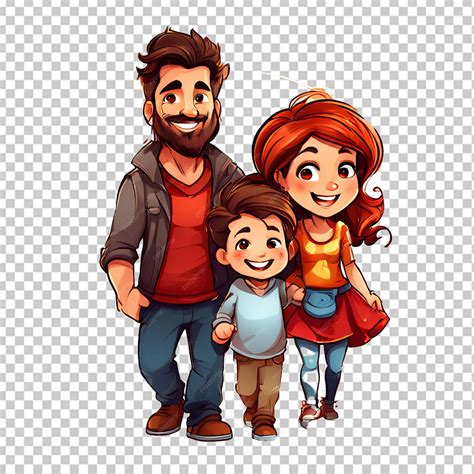 Caricatura De Una Familia Feliz Sobre Un Fondo Blanco Archivo Psd Premium