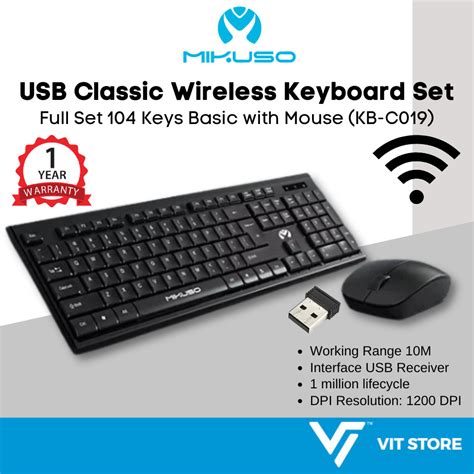 Mikuso Kb C019 Wireless Full Size Slim Papan Kekunci Dan Tetikus