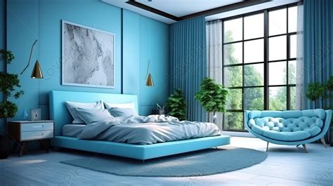 현대적인 파란색 침실 인테리어의 매우 사실적인 3d 렌더링 탐색 사실 배경 3d 침실 배경 테리 배경 이미지 Hd 사실 3d 침실 테리 배경 사진 무료 다운로드