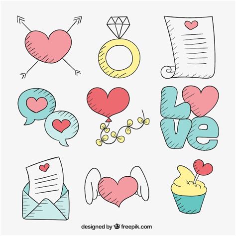 Dibujado A Mano Elementos De Amor Vector Premium