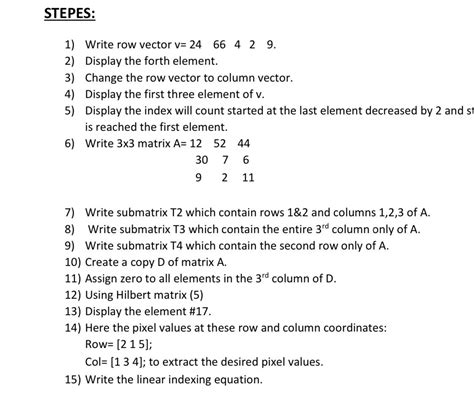 Solved STEPES 1 Write Row Vector V 24 66 4 2 9 2 Chegg Com