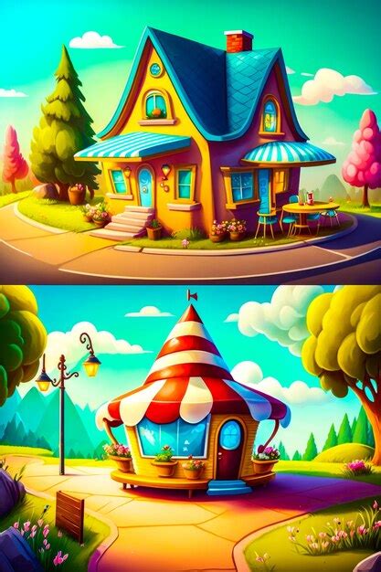 Casa De Dibujos Animados Y Casa De Dibujos Animados En La Carretera Ia