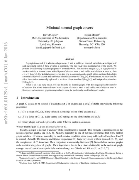 Pdf Minimal Normal Graph Covers