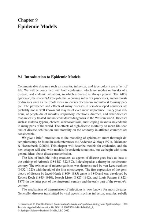 Pdf Epidemic Models