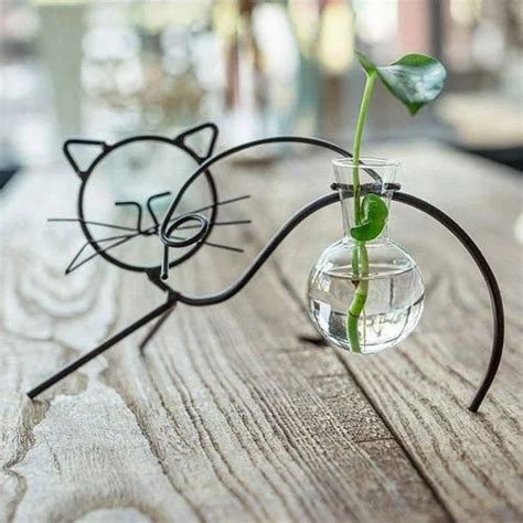 Modern Creative Lovely Cat Plant Terrarium Stand Glass Planter