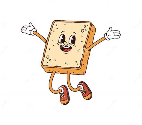 Toast Retro Groovy Breakfast Character Jumping Stock Vector