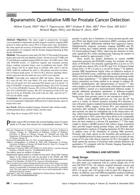 Pdf Biparametric Quantitative Mri For Prostate Cancer Detection