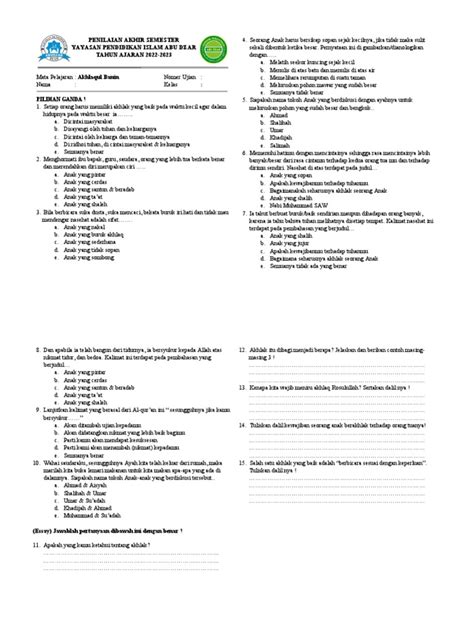 Soal Akhlaqul Banin Juz 1 Pdf