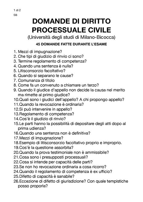 Domande Diritto Processuale Civile Exams Di Civil Procedure Docsity