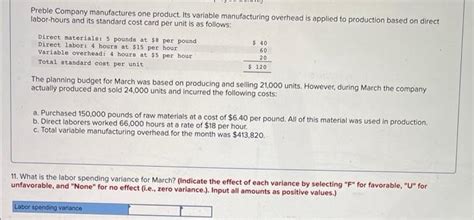 Solved What Is The Labor Spending Variance For March And Js
