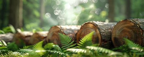 Forest Product Logs In A Lush Green Setting Sustainable Forestry And