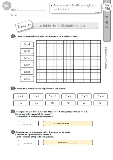 CE1 Cycle2 EXERCICES CORRIGES Les Tables De Multiplication