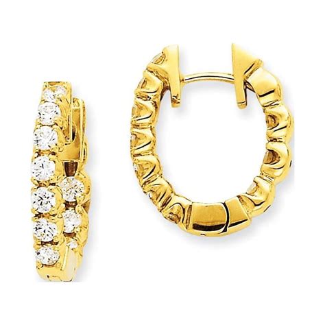 14k Yellow Gold Aaa Real Diamond Hinged Hoop Earrings