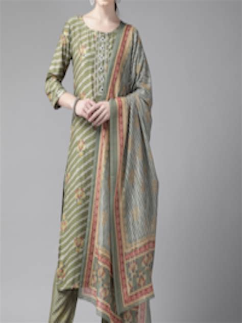 Buy Yufta Women Green Ethnic Motifs Printed Beads And Stones Kurta With