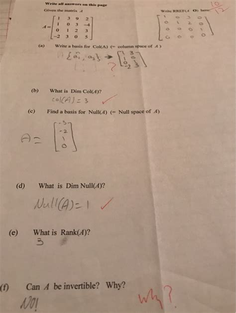 solved write all answers on this page given the matrix a a