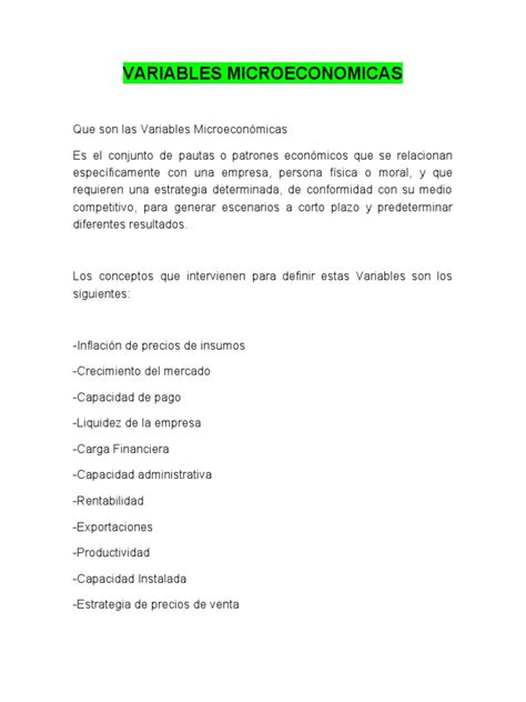 Variables Microeconomicas Pdf Producto Interno Bruto Interés