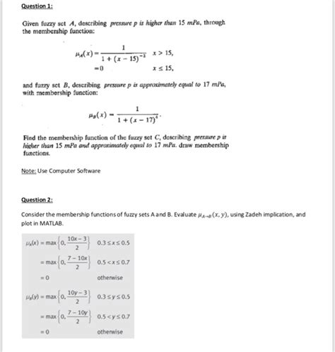 Solved Question 1 Given Fuzzy Sct A Describing Pressure P