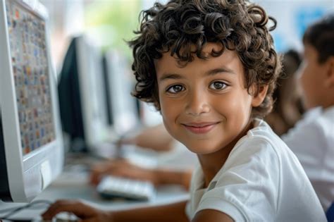 Premium Photo Diverse Elementary Students Using Computers In