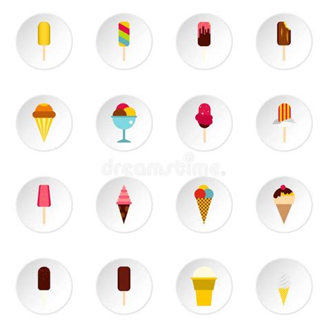 Ice Cream Icons Set Flat Style Stock Vector Illustration Of