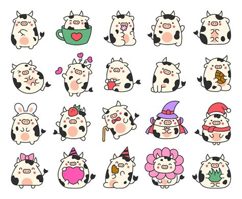 Cute Vache De Dessin Animé Kawaii Personnages Amusants Animaux Dessin