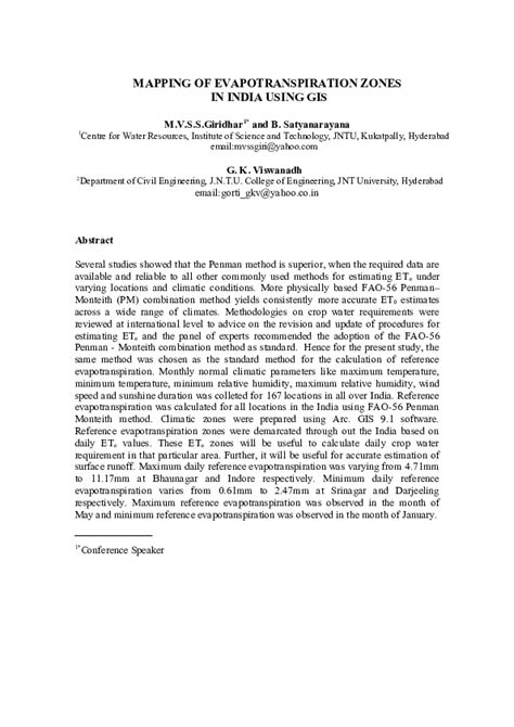 Doc Mapping Of Evapotranspiration Zonesin India Using Gis